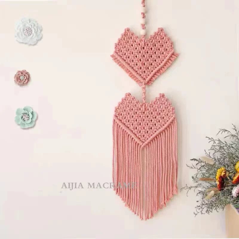 Богемный настенный декор ручной работы из хлопковых нитей в виде сердца, тканый гобелен, фон для фотосессий, украшение