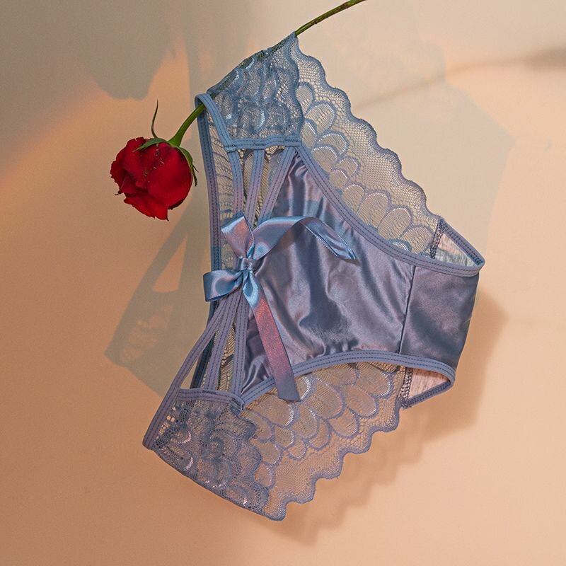 Частные сексуальные трусики для женщин с кружевным краем и бантом, студенческие трусики, перекрестные бесшовные трусики из чистого хлопка, летние треугольные трусики
