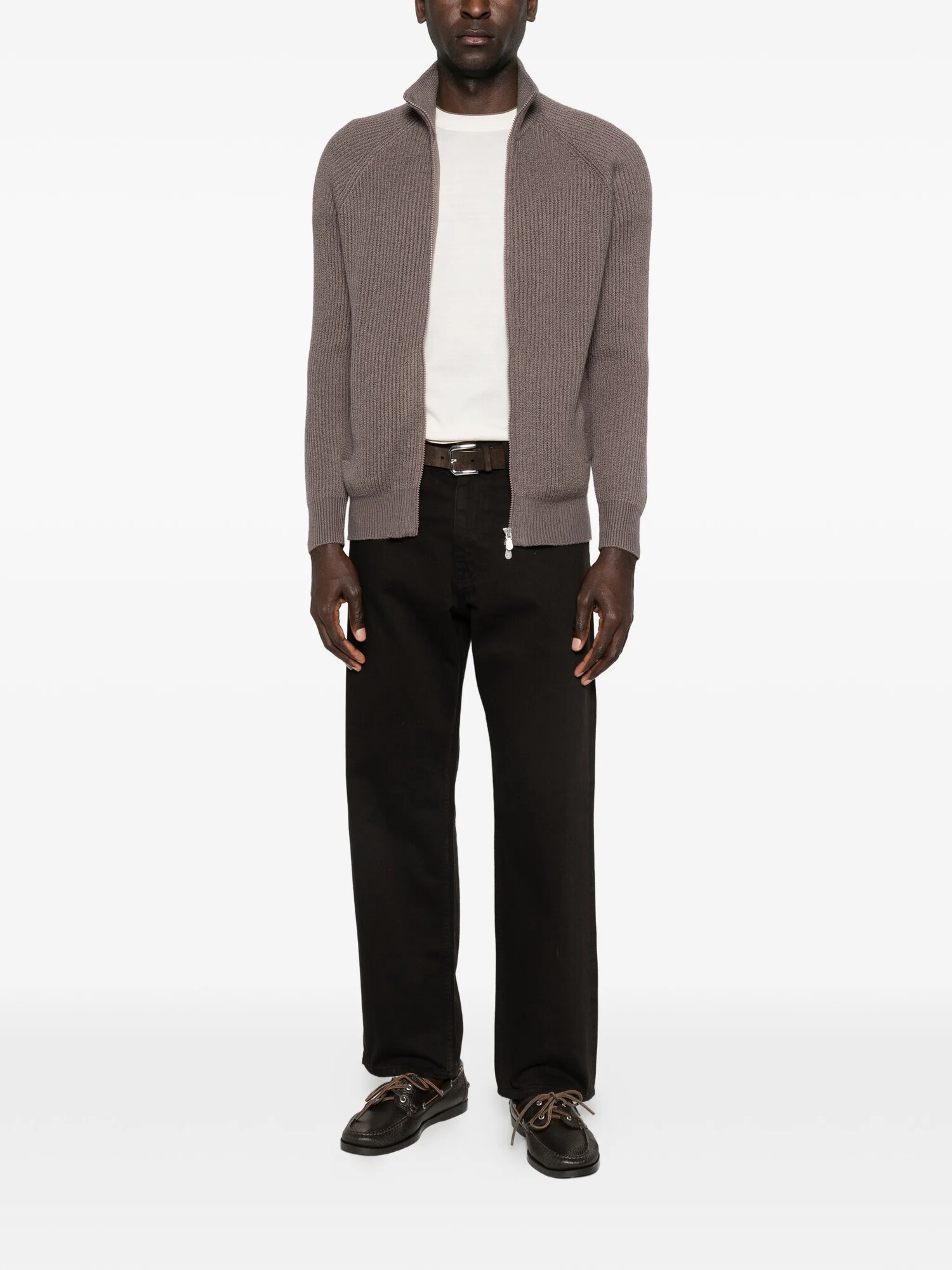 Кардиган BRUNELLO CUCINELLI Zip ribbed cardigan, размер 54, brown — фото 1