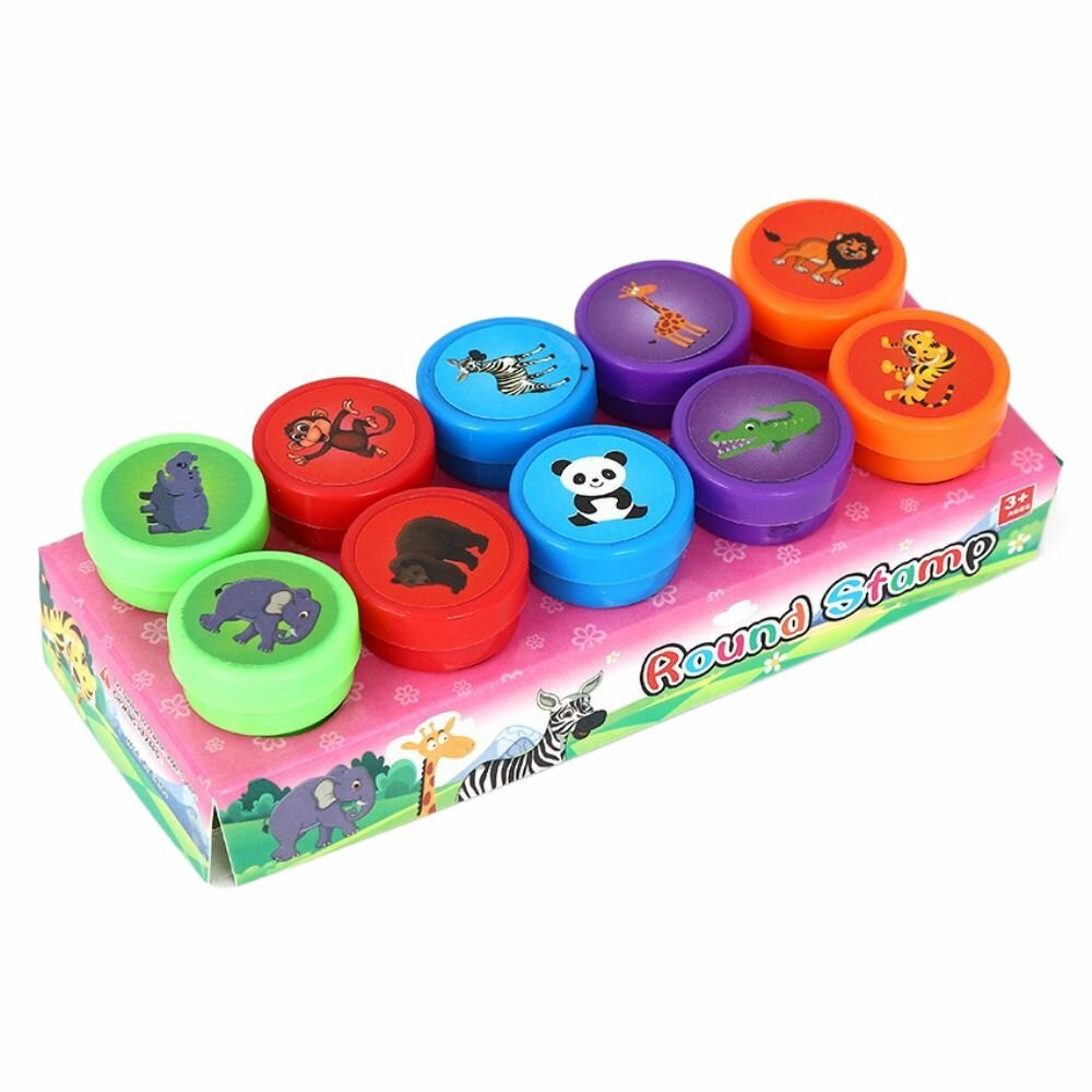 Набор детских печатей с животными, 10 штампов для творчества и развития мелкой моторики, безопасные ПВХ марки для рисования и аппликаций