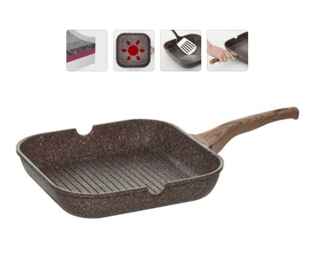 Сковорода- гриль алюминий литой А/П 280Х280 GRETA гранит NADOBA