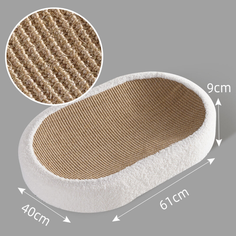 Jute Oval Cat Scratcher Yaoqian Shu with Wide Bed 65cm Large Size for Cats Цвет：61CM Pure White Cat Scratcher Bed