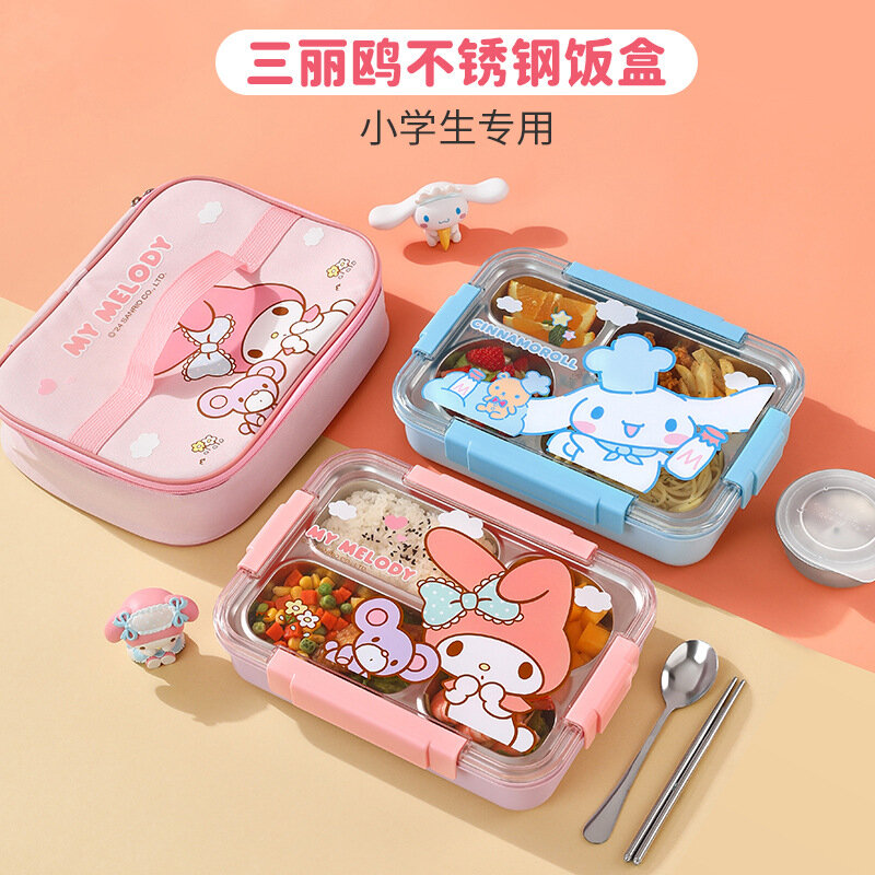 Ланч-бокс Sanrio из нержавеющей стали, портативный, наполняемый водой, с теплоизоляцией и функцией сохранения тепла, идеально подходит для детей, студентов и офисных работников.