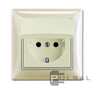 Розетка ABB IP 44 с заземляющим контактом без шторок с крышкой пластмасса слоновая кость