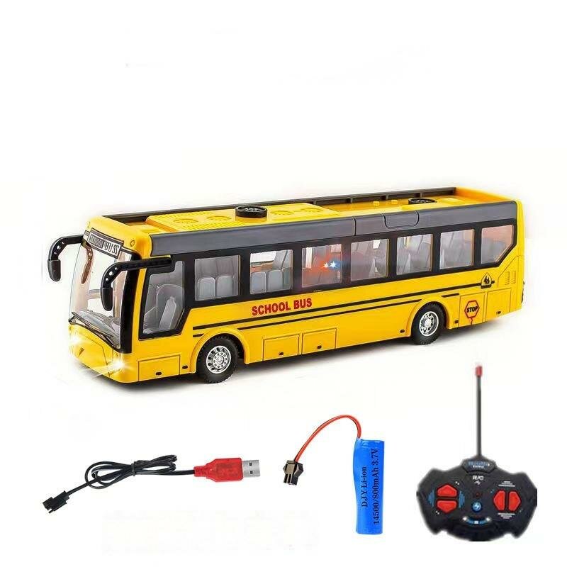 Модель школьного автобуса 1:32 с четырехсторонним светом, дистанционным управлением, однопроводным шиной, длиной 21 см, шириной 5.3 см, высотой 6 см, с печатью "SCHOOL BUS", световыми эффектами, дистанционным пультом, кабелем для зарядки, батарейкой и