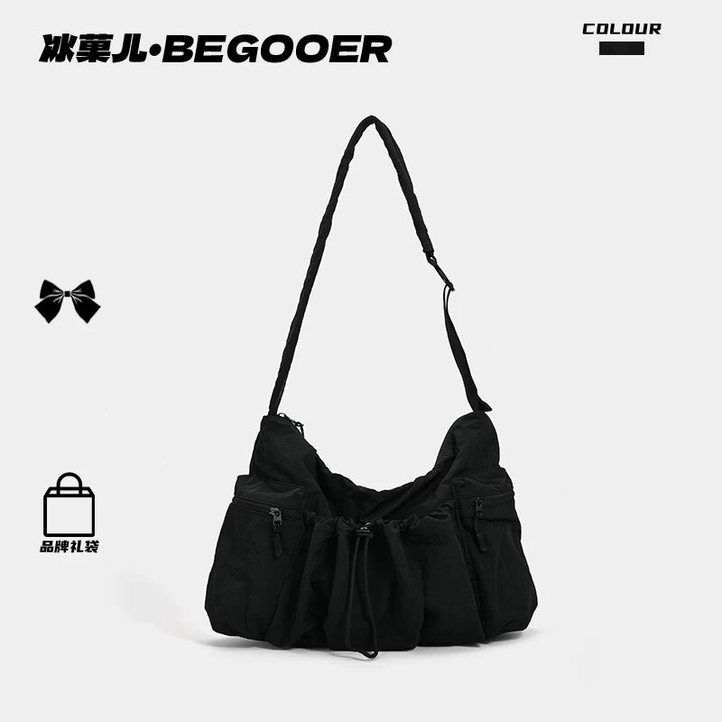 Сумка BEGOOER Puff Bag, нишевая, с рюшами, на шнурке, из холста, женская сумка, большая вместимость, легкая, для поездок, через плечо, кроссбоди для женщин