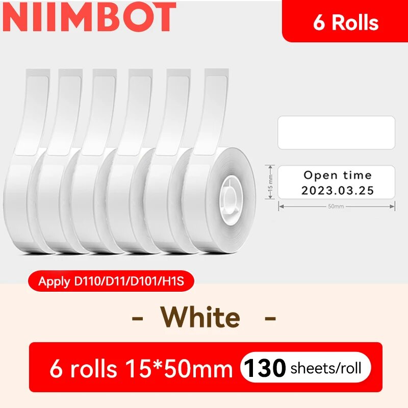 Этикетки для Niimbot D11 D110 D101 H1S Белый, 6Rolls White 15x50mm