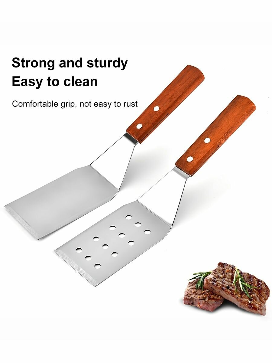 ACDANC Стальная лопатка для жарки с деревянной ручкой нейлоновая лопатка для бургера, стейков, блинов, универсальная для жарки