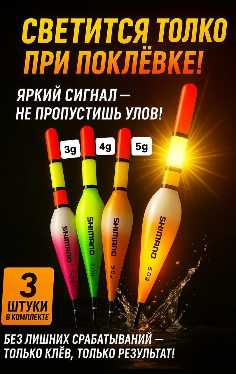 Поплавок для рыбалки с батарейкой; Умный поплавок с индикацией поклевки светящийся; Для ночной рыбалки 3, 4, 5гр