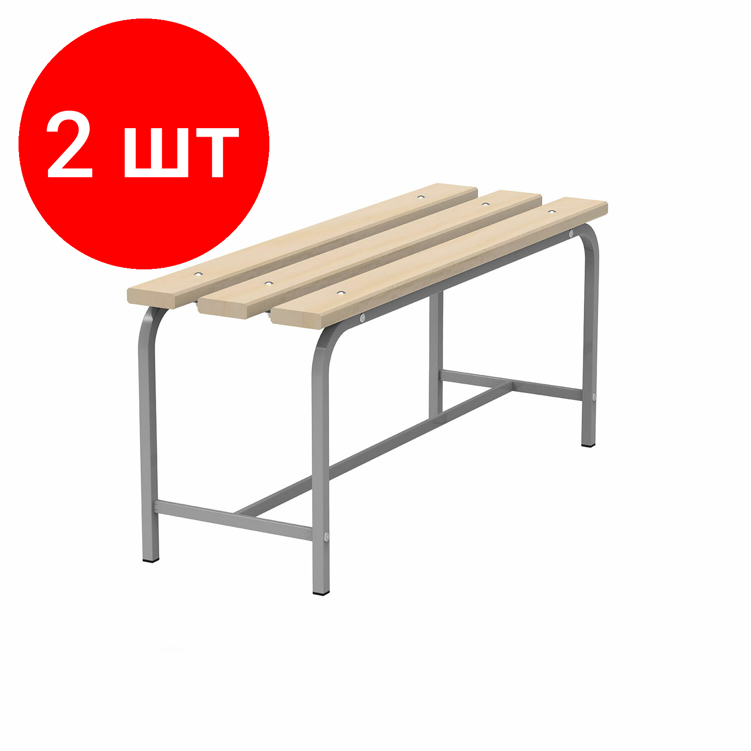 Комплект 2 шт, Скамья деревянная на металлокаркасе "СТ 1000", 1000х350х450 мм, каркас металлический серый, сиденье дерево