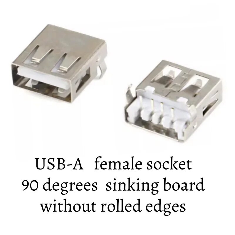 USB-A гнездо, 90° sinking board, без загнутых краев, size8