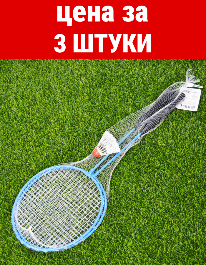 Комплект 3 шт, Набор для игры в бадминтон ECOS BS-01 (2 ракетки, волан)