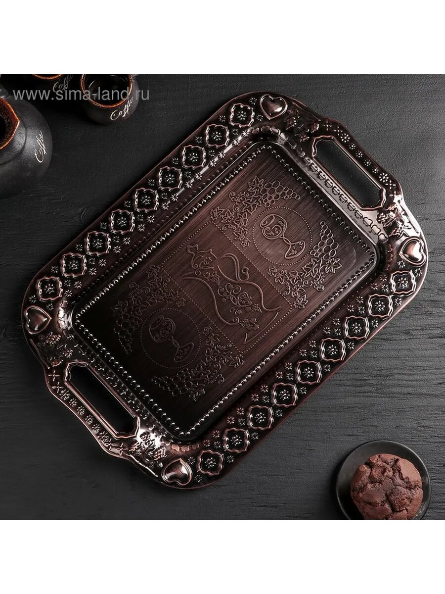 Стильный бронзовый поднос из нержавейки 47x31 см