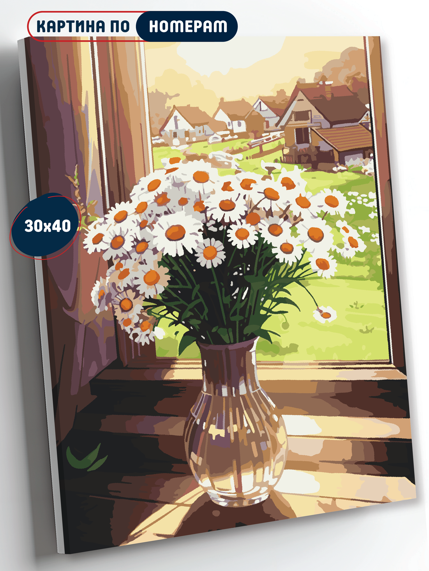 Картина по номерам "Ромашки", Холст на подрамнике 30х40