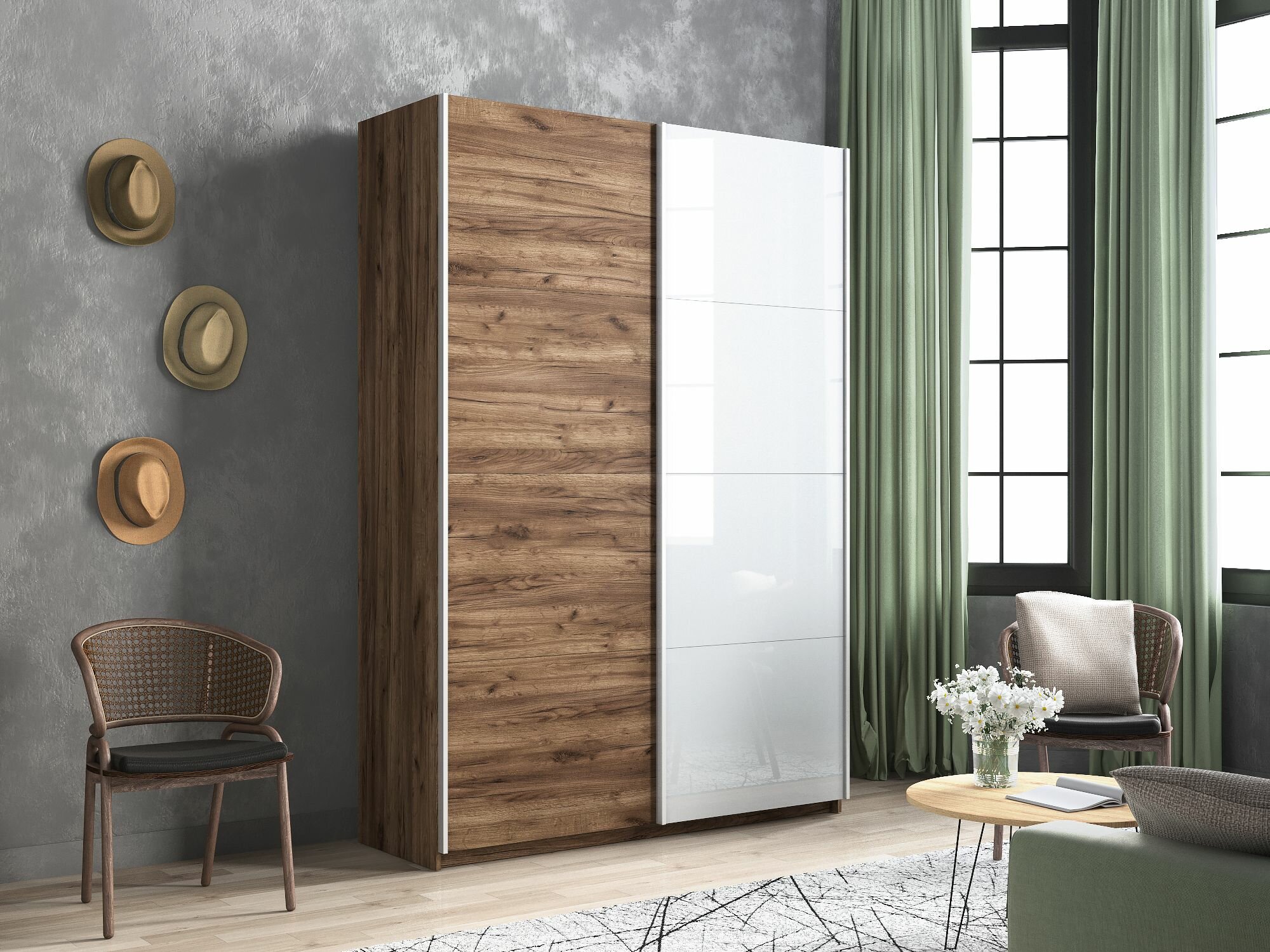 Шкаф-купе Билли 2-х дверный, (ДСП/Стекло бел.) 160х57х230 см. Крафт табачный