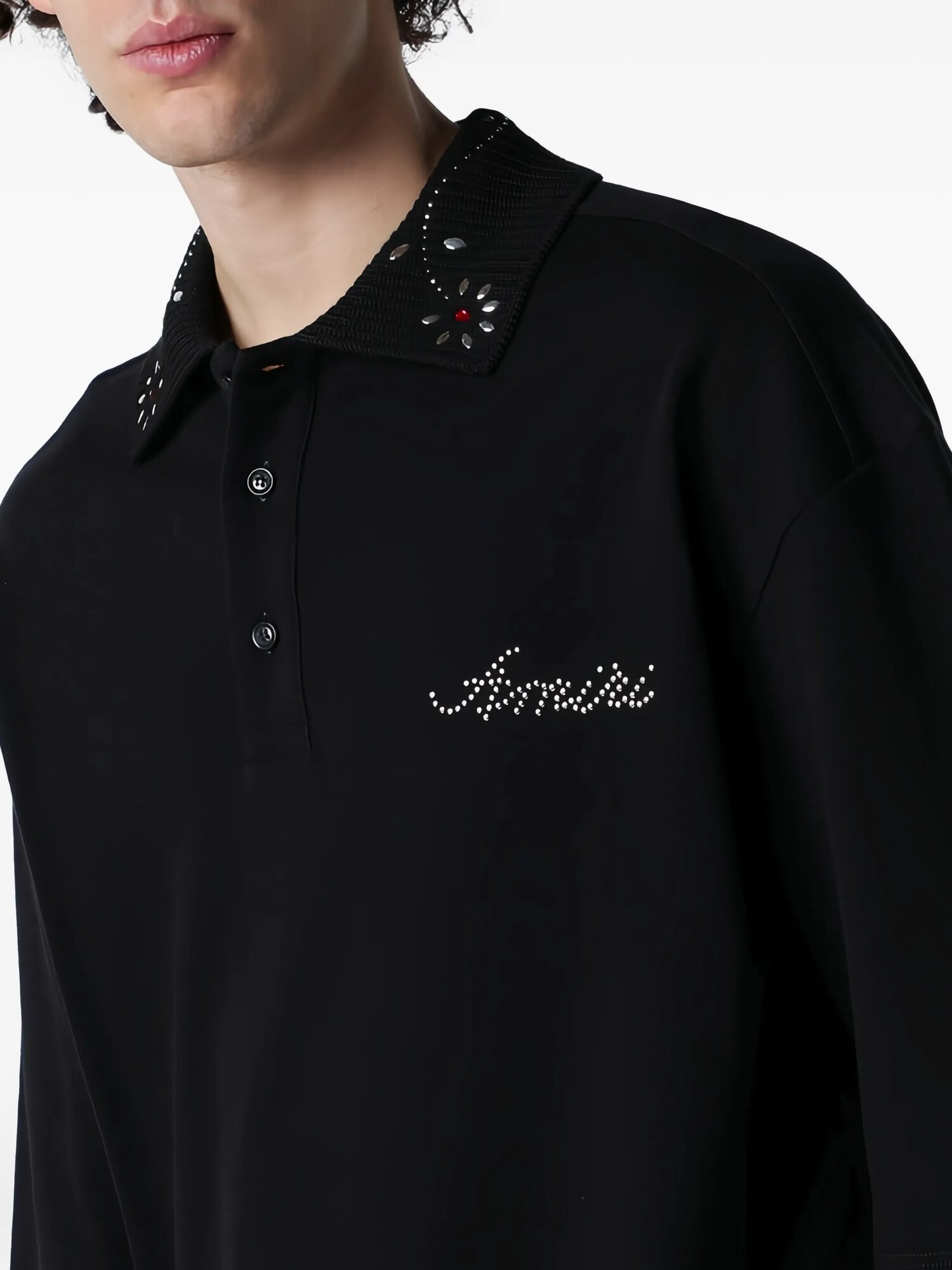 Рубашка AMIRI Stud-collar polo shirt, размер 48, черный — фото 1