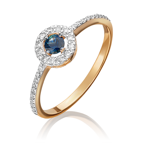 Кольцо, красное золото, 585 проба, бриллиант, сапфир