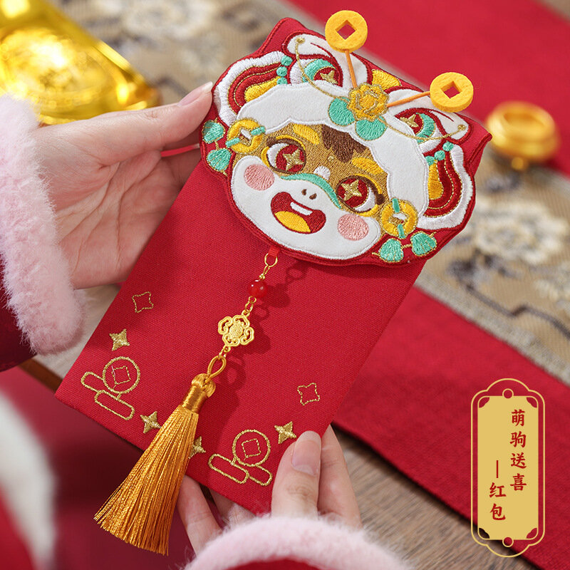 [Цянь Ли] Красный конверт с вышивкой в виде лошади, креативный милый мультяшный конверт из ткани, свадебный красный конверт на тысячу юаней