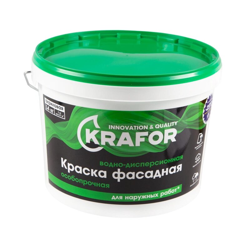 Краска для фасадов Krafor белая полуматовая 14 кг Арт. 1791188
