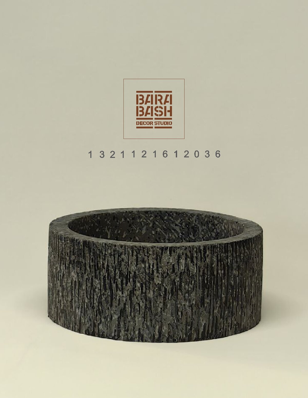 Кашпо декоративное BARABASH, бетон, Фактура "Дерево", цвет темно серый, 24х10 см