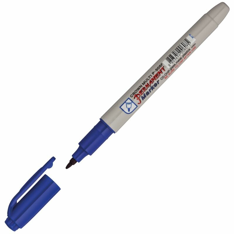 24 шт. Маркер перманентный Crown "Multi Marker Super Slim" синий, пулевидный, 1мм