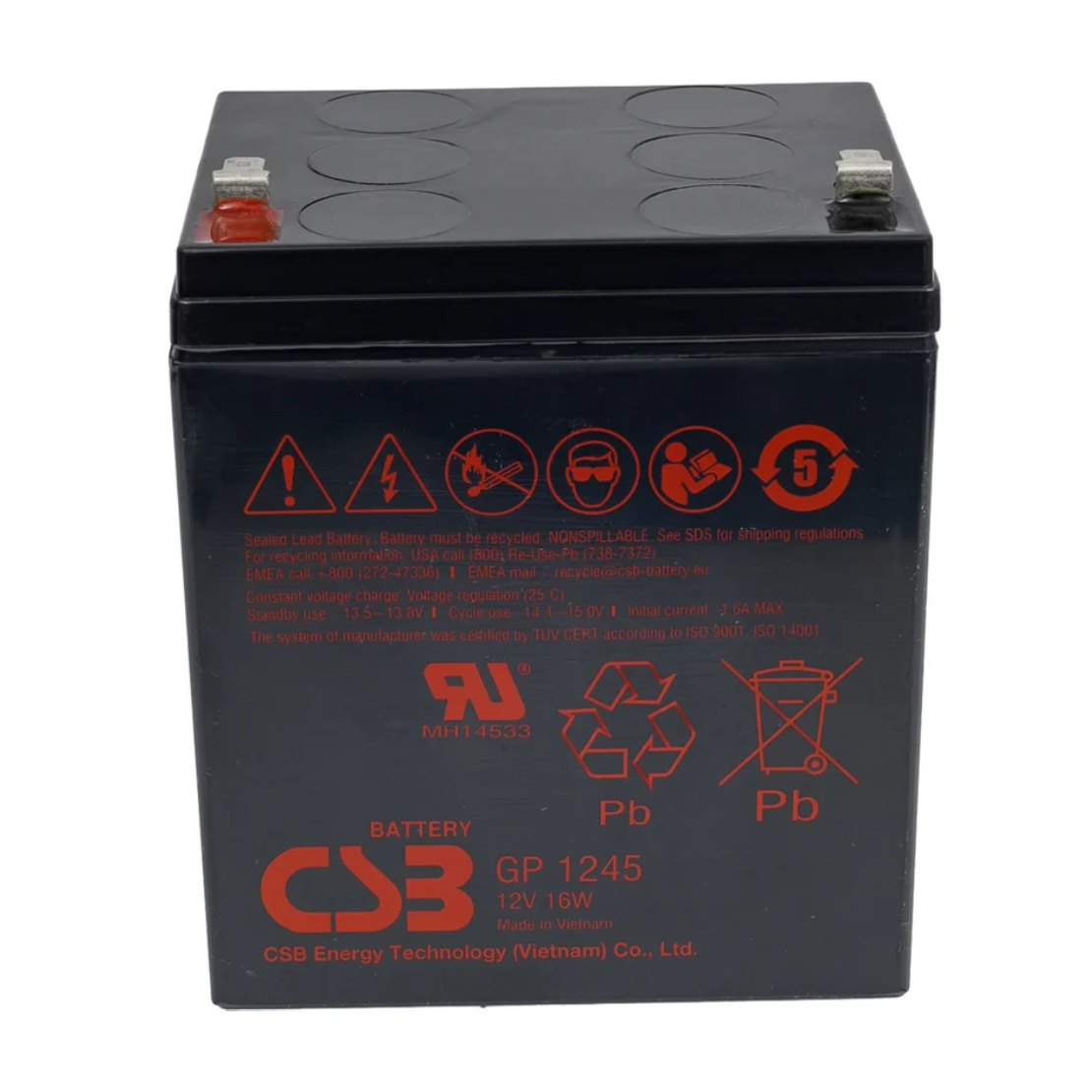 Свинцово-кислотный аккумулятор Csb Gp1245, клеммы F1(4,75 мм) /F2(6,35 мм), 4.5 Ач, ударопрочный, черный