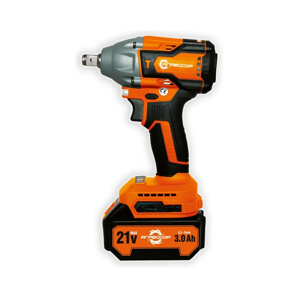 Гайковерт Агрессор GK-350W, бесщеточный, аккумулятор, с зарядным устройством и полным набором насадок в кейсе