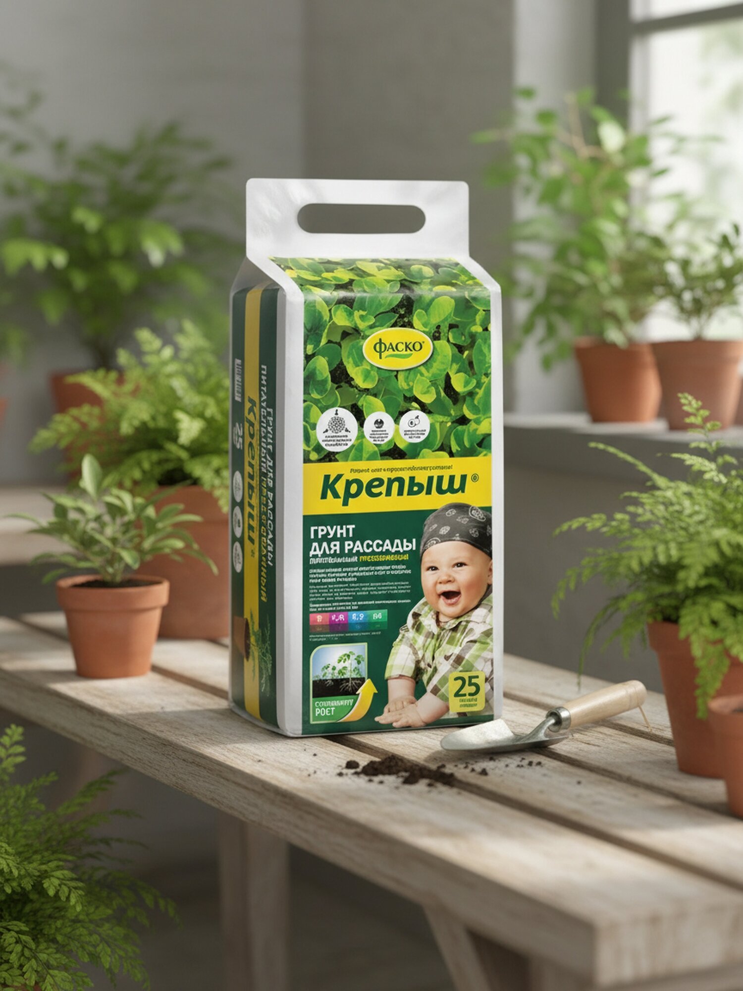 Грунт для рассады Фаско Крепыш брикетированный питательный 25 л, торф, Россия