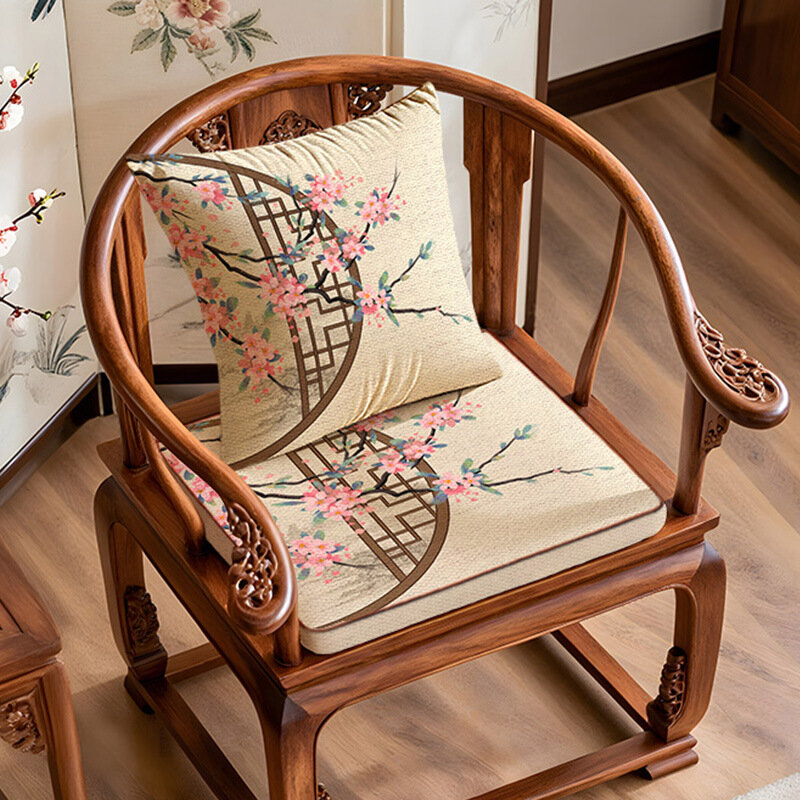 Новая подушка для стула из хлопка и льна в китайском стиле, специальный поролон для стула Тайши, нескользящая дышащая подушка для сидения, национальный стиль для чайной комнаты и кабинета, красная деревянная подушка для стула