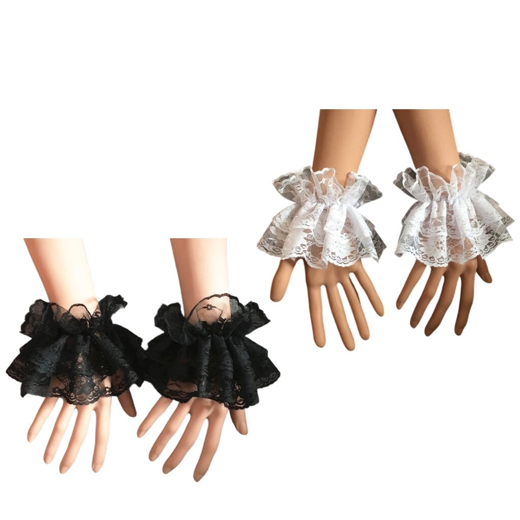 2 пары рук с кружевными манжетами белый + черный