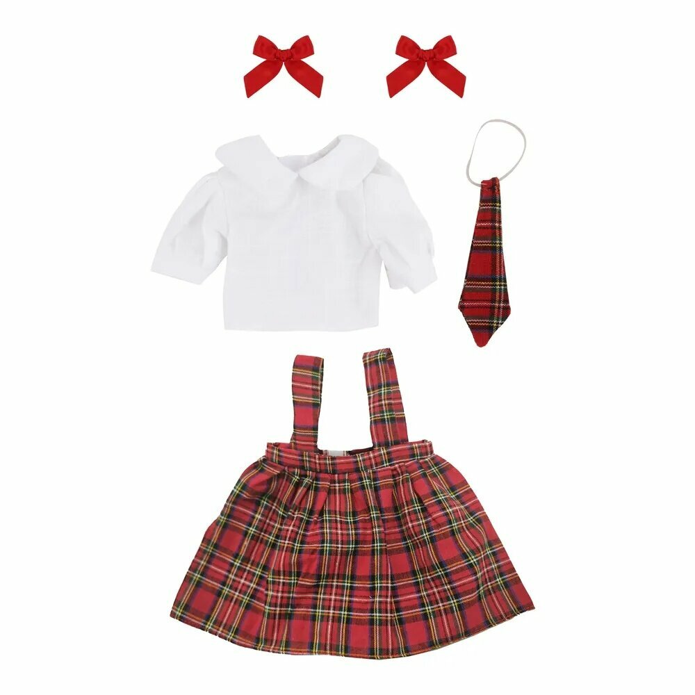 Комплект школьной одежды для реборн - кукол 18 дюймов (45 см) - Платья/комбинезоны в клетку с белыми аксессуарами