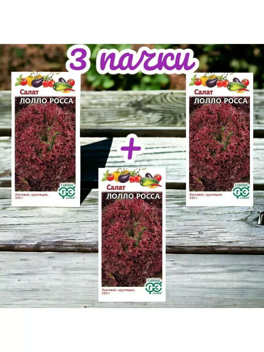 Салат Лолло Росса цв. п 0,5г лист, бордо (комплект из 3 пачек) Гавриш