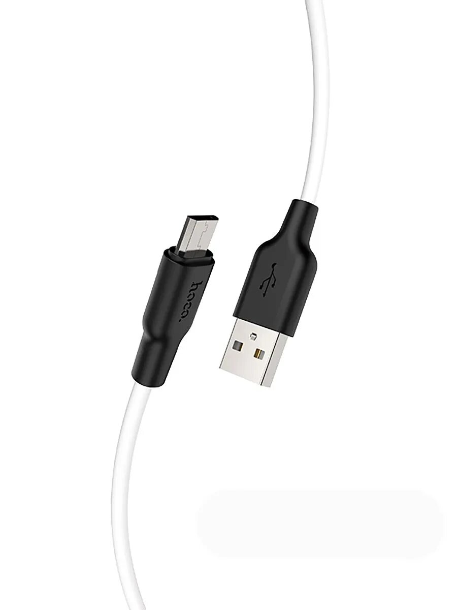 Кабель Hoco X21 Plus USB to microUSB силиконовый, 2.4А, 2 метра, черно-белый / провод для старых Android смартфонов, планшетов и пр.