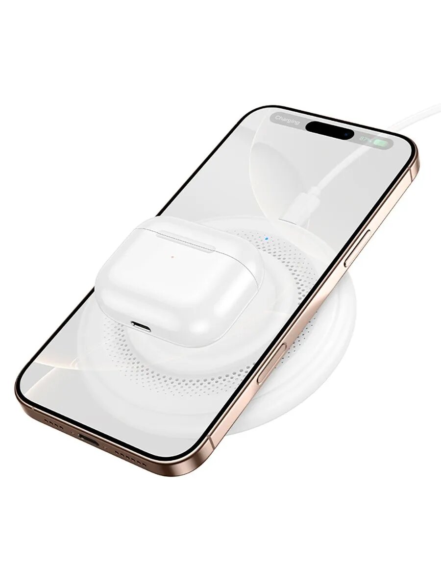 Беспроводное зарядное устройство Borofone BQ40, 15W, цвет белый (для смартфонов и наушников)