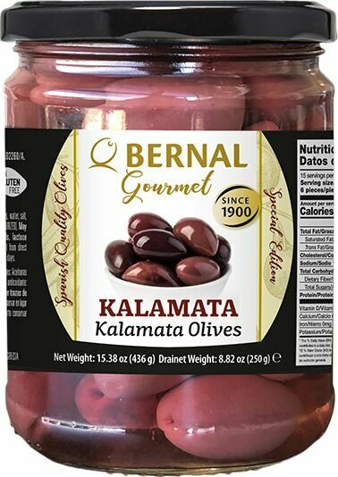 Оливки каламата (KALAMATA), Испания, с косточкой, с/к, стеклянные банки, 436г