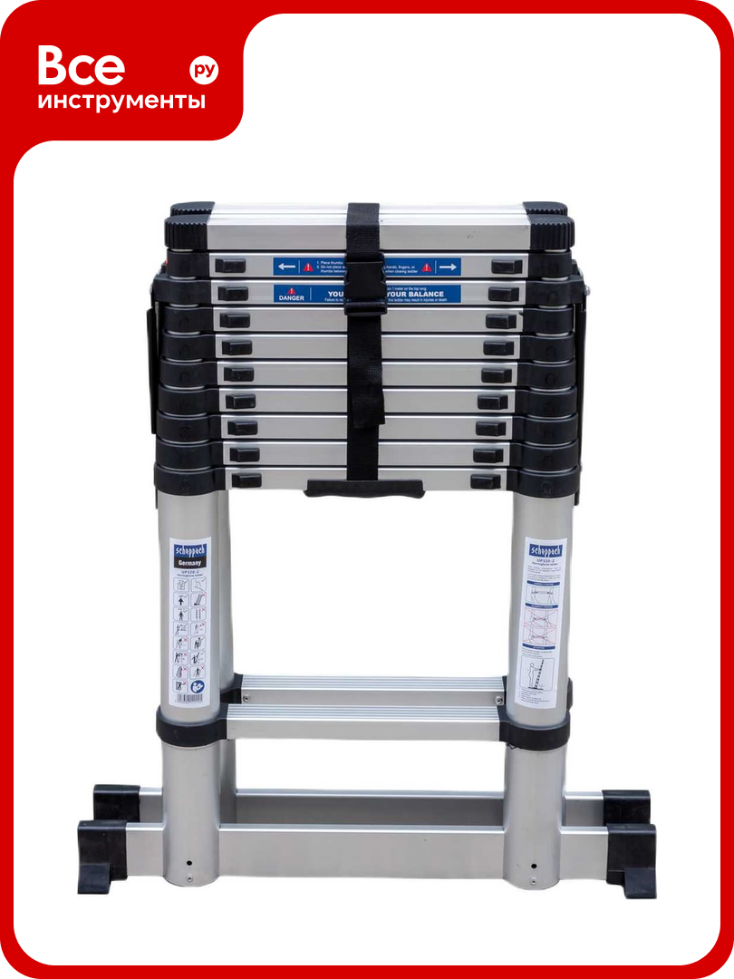 Стремянка телескопическая алюминиевая бытовая Scheppach 3.2м, 11+11 ступеней Sch-UP320-2(62501)