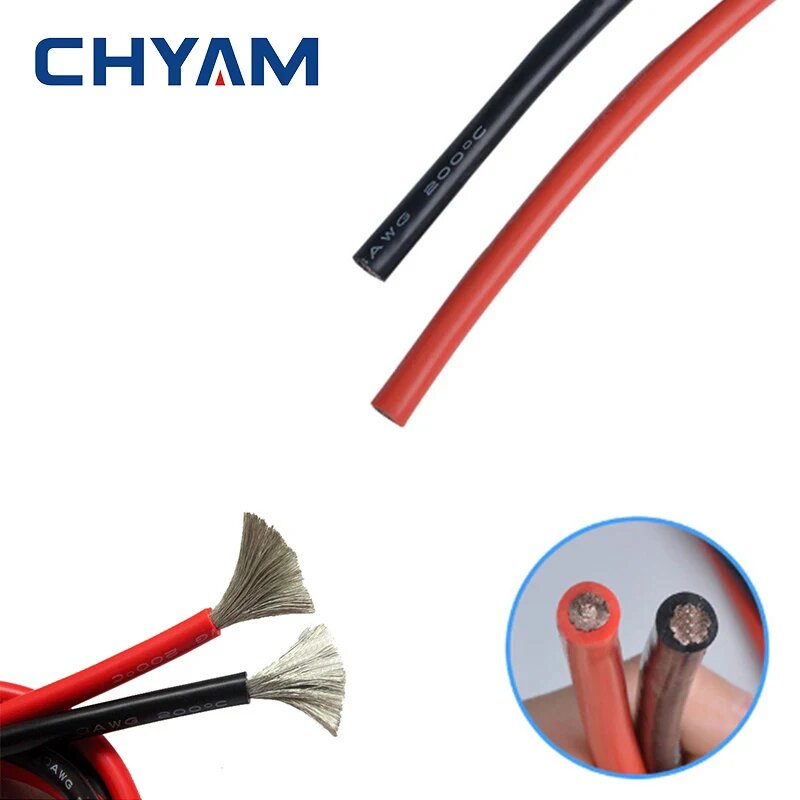 Кабель из мягкого силикона, 11AWG 10AWG 9AWG 8AWG 7AWG 6AWG 4AWG 35 / 50 / 70 мм2, термостойкий, 200 °, морозостойкий-60 ° 6AWG 1 meter, Black