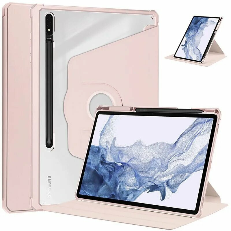360 вращающийся Чехол для планшета Samsung Galaxy Tab S7 Plus, Tab S7 FE, Tab S8 Plus 12.4' (T970, T735, X806), Розовый