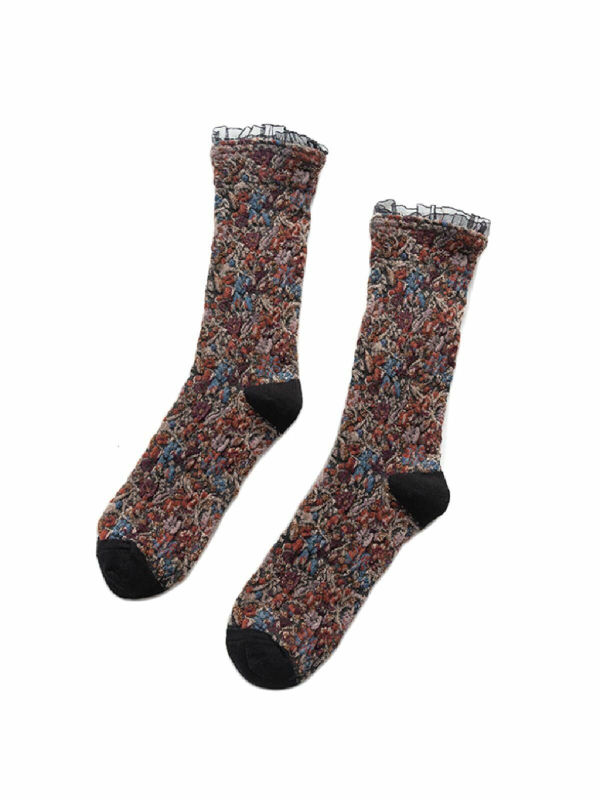 Женские кружевные гольфы в японском стиле, Черный каблук