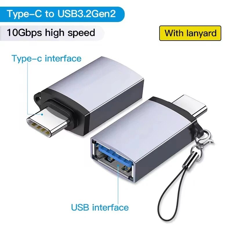 Адаптер Type-C to USB 3.2 Gen2 10Gbps с lanyard