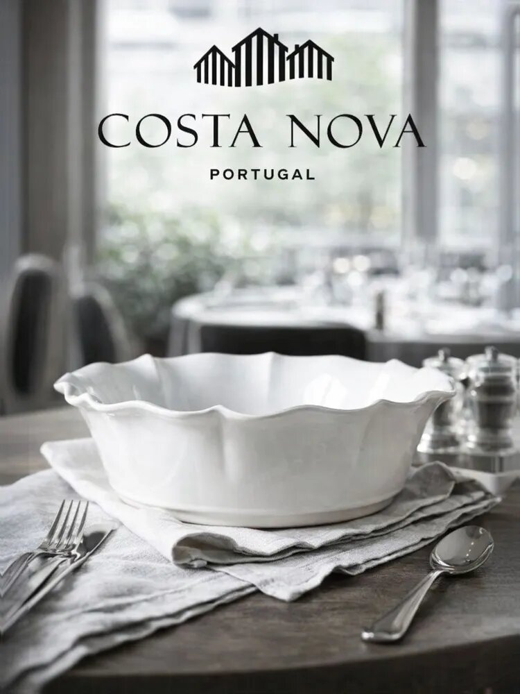 Тарелка глубокая, блюдо розовое Costa Nova "Rosa White" 1 шт, 22.8 см. 950 мл. Ударопрочная, профессиональная керамика.