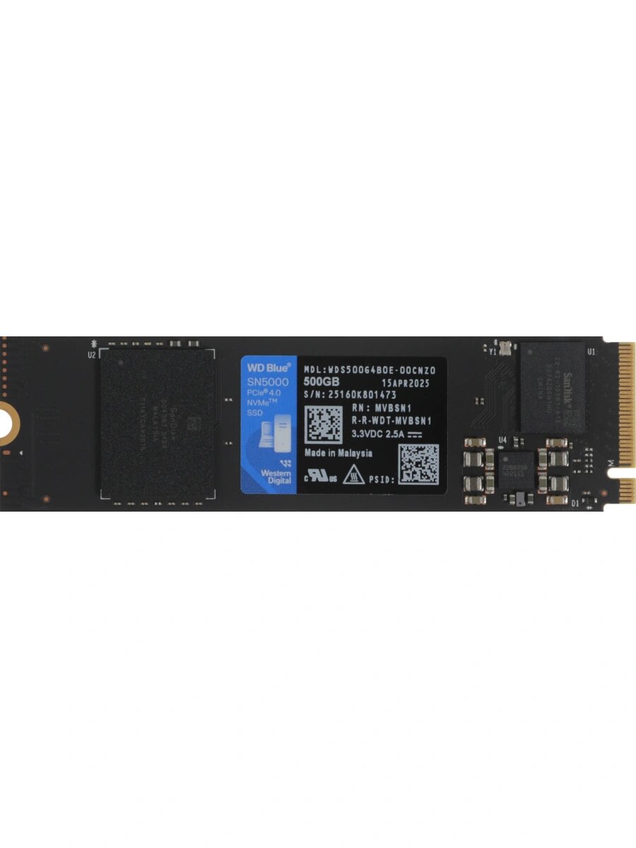 Накопитель SSD WD PCIe 4.0 x4 500GB WDS500G4B0E SN5000 Blue M.2 2280