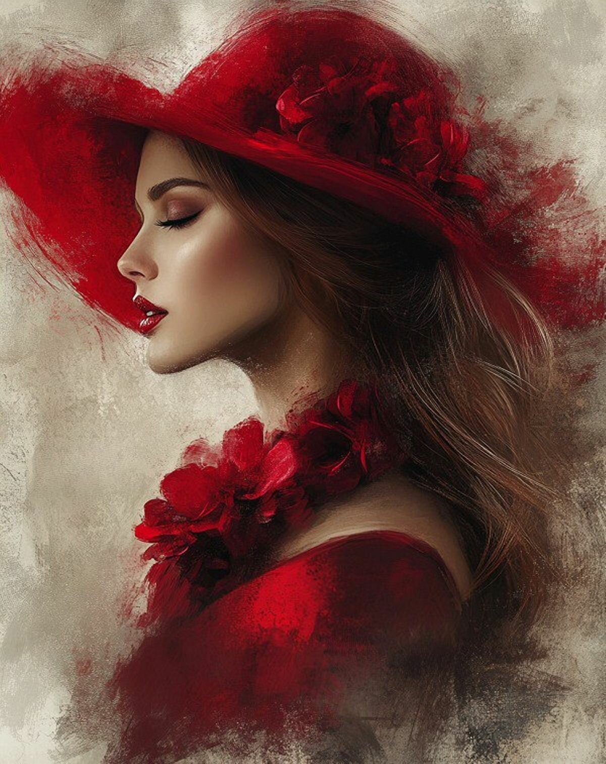 Картина по номерам на подрамнике 40*50 см "Девушка в красном"