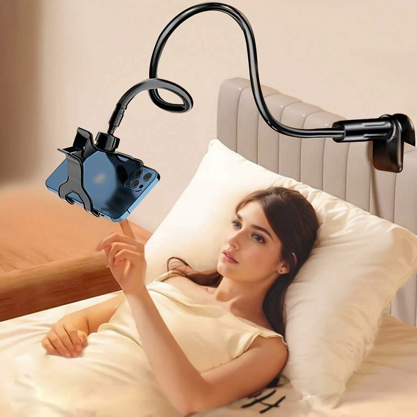 Регулируемый держатель для телефона с гусиной шеей длиной 47,24 дюйма - Устойчивый держатель из углеродистой стали с вращающимся на 360 зажимом, подходит для просмотра видео на кровати