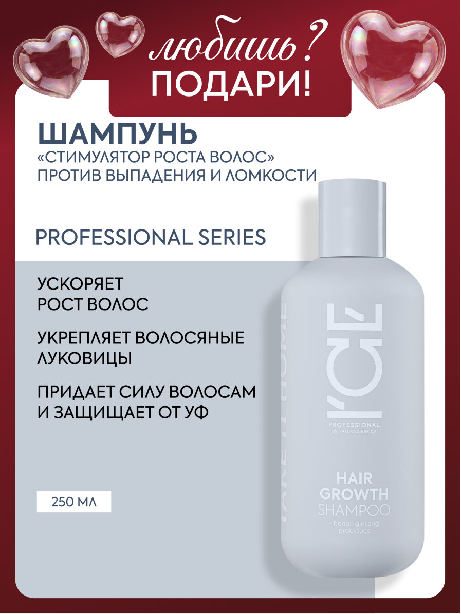 Шампунь NATURA SIBERICA ICE Professional Hair Growth, для роста волос, укрепляющий от выпадения и ломкости 250мл