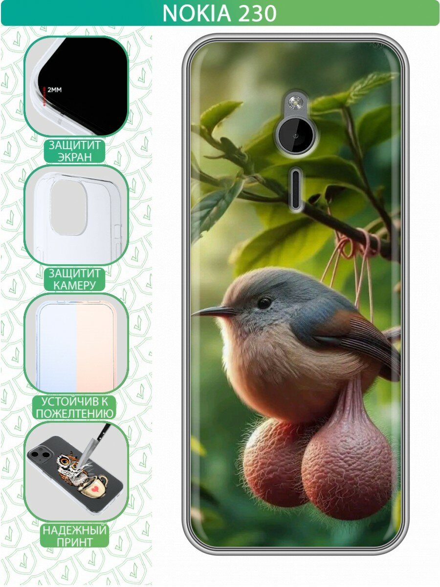 Чехол для Nokia 230 с принтом смешная птица с яйцами (Нокиа 230)