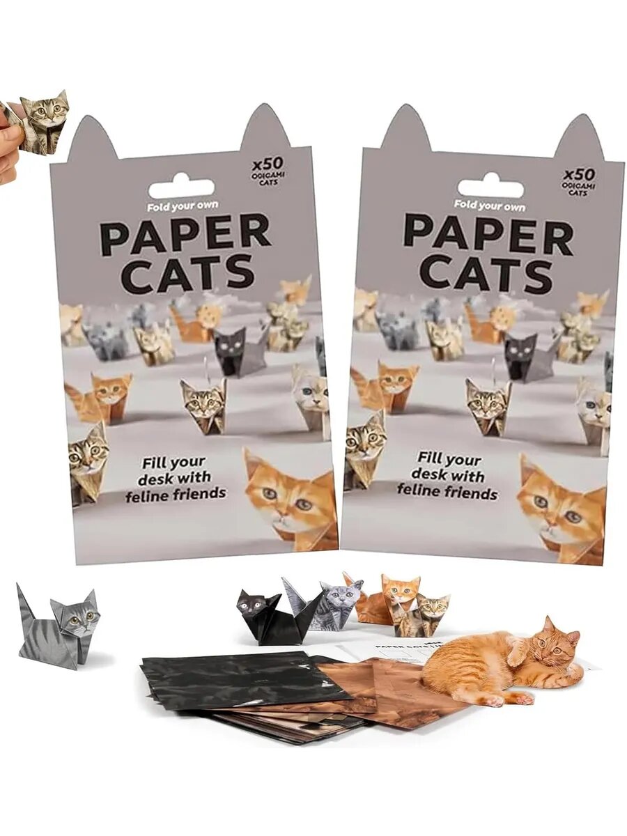 50 подарков-поделок из бумаги в виде кошек, сделанных вручну