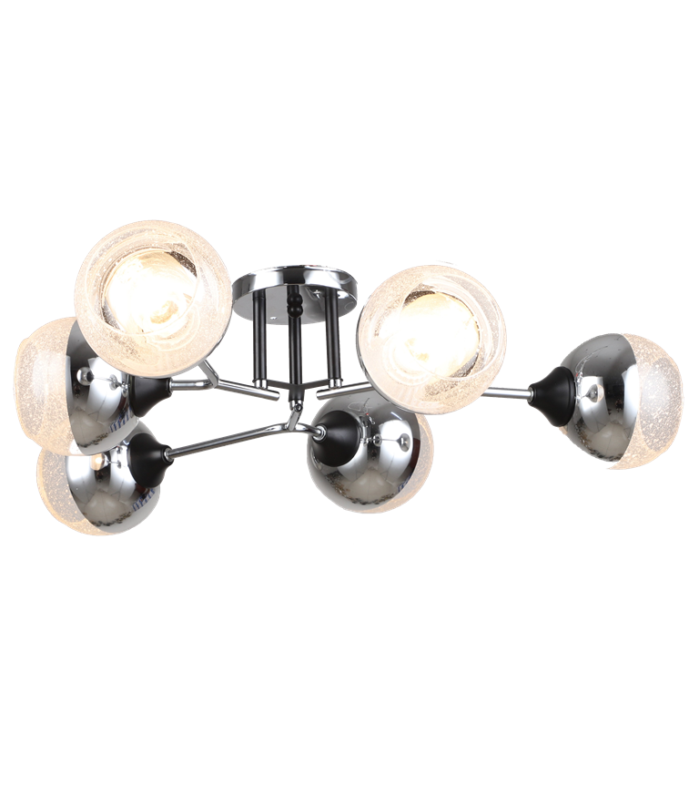 Люстра Престиж потолочная с прозрачно-хромовыми плафонами на 6 ламп E27