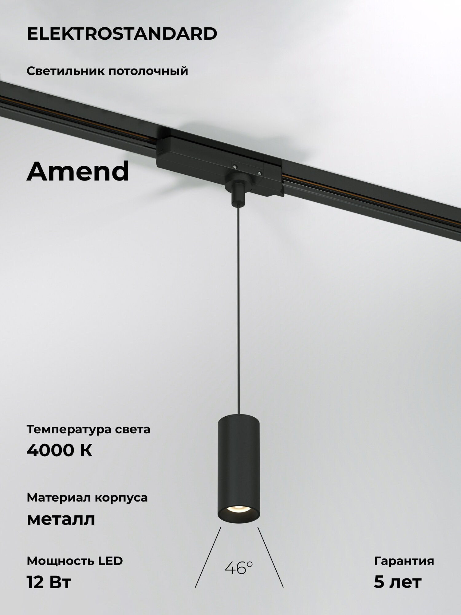 Трековый однофазный светодиодный подвесной светильник Elektrostandard Basic System Amend 85113/01, 12 Вт, 4000K, черный