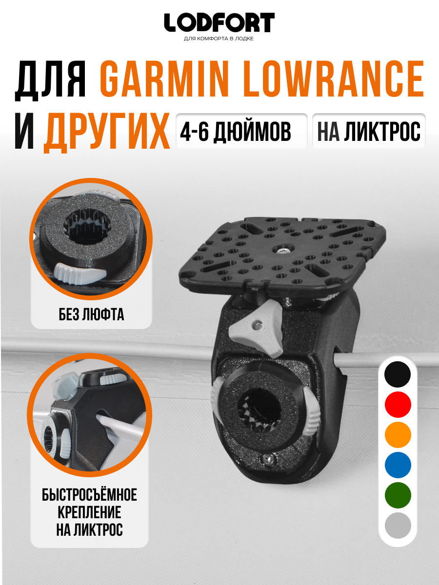 Держатель эхолота Lowrance elite/Garmin striker на ликтрос 4", 5", 6" LODFORT универсальный, быстросъёмный